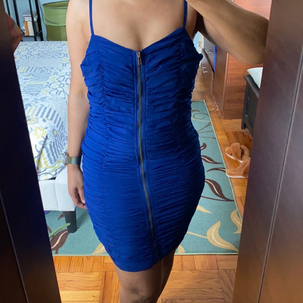 Royal Blue Ruched Spaghetti Strap Mini Dress - Gem